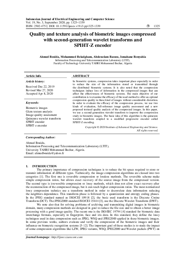 (PDF) Quality and texture analysis of biometric images compressed with second-generation wavelet ...
