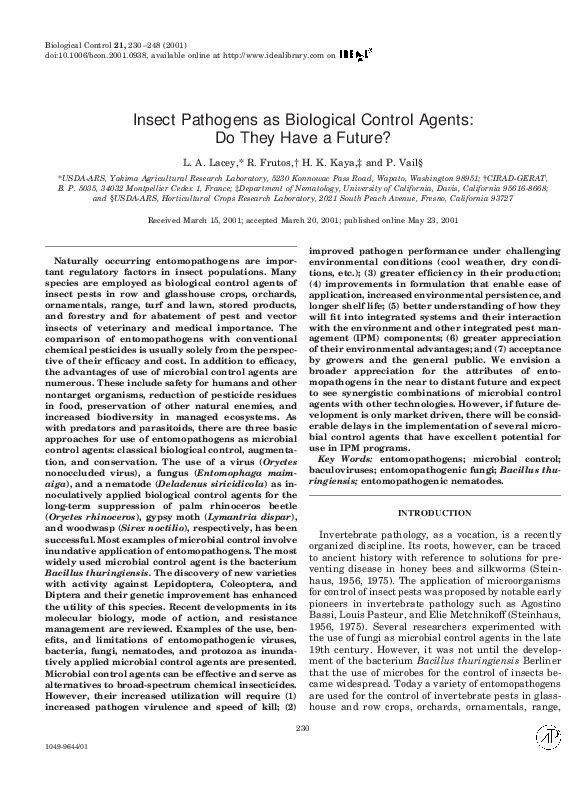 (PDF) Insect Pathogens as Biological Control Agents: Do They Have a Future?