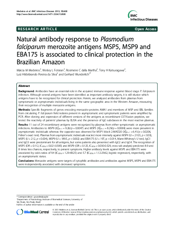 (PDF) Natural antibody response to Plasmodium falciparum merozoite ...