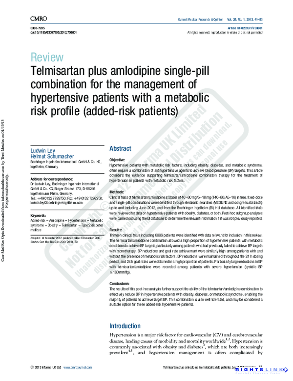 (PDF) Telmisartan plus amlodipine single-pill combination for the ...