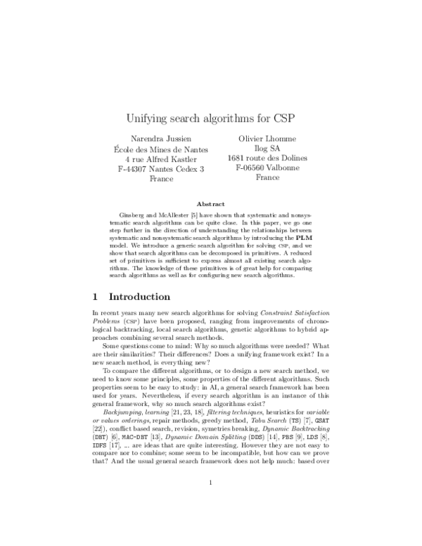 (PDF) Unifying search algorithms for CSP