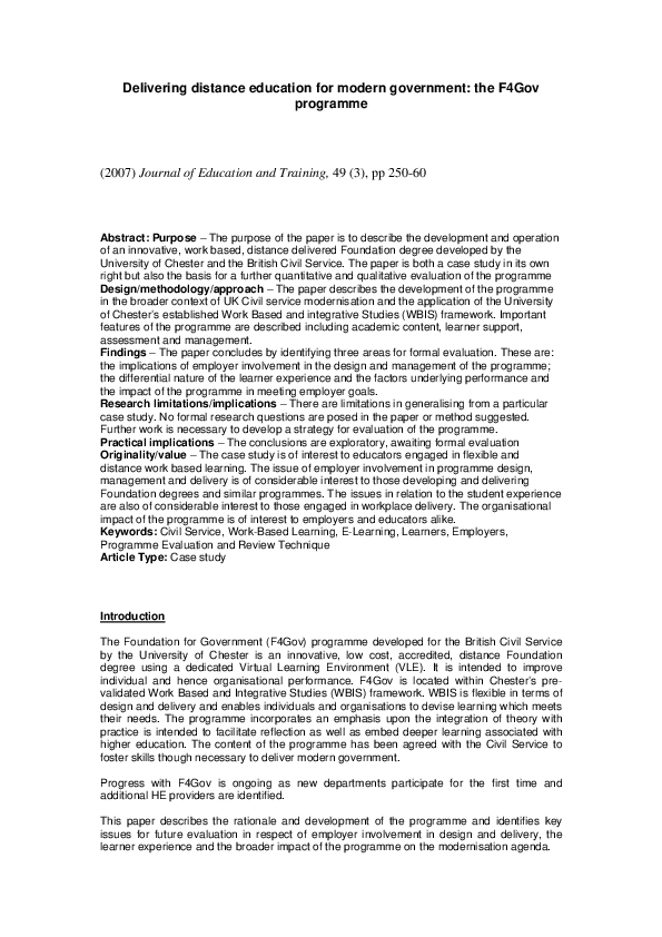 (PDF) Delivering distance education for modern government: the F4Gov ...