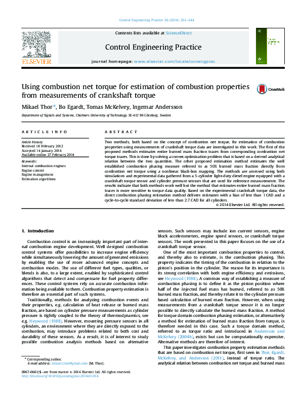 (PDF) Using combustion net torque for estimation of combustion properties from measurements of ...