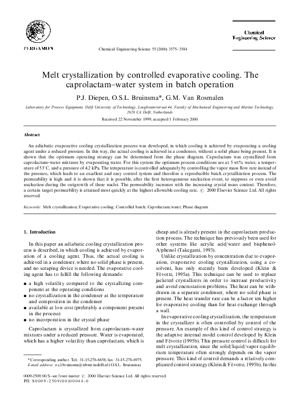 (PDF) Melt crystallization by controlled evaporative cooling. The ...
