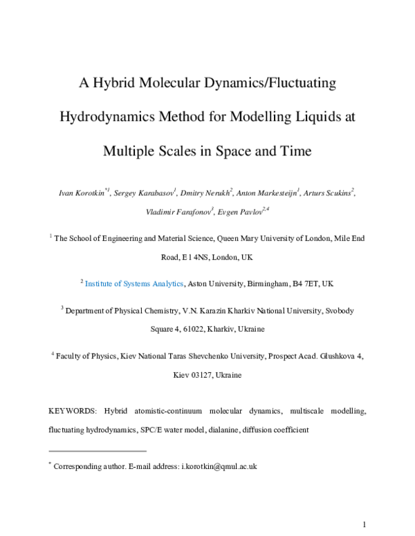(PDF) A hybrid molecular dynamics/fluctuating hydrodynamics method for modelling liquids at ...