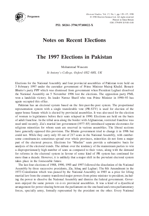 (PDF) The 1997 Elections in Pakistan