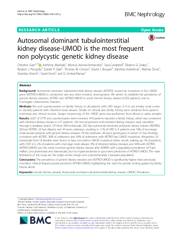 (PDF) Autosomal dominant tubulointerstitial kidney disease-UMOD is the ...
