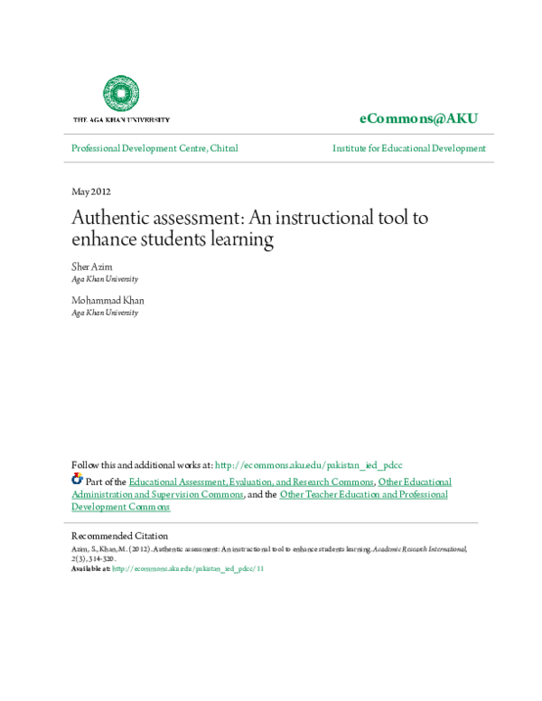 Authentic assessment: An instructional tool to enhance students learning