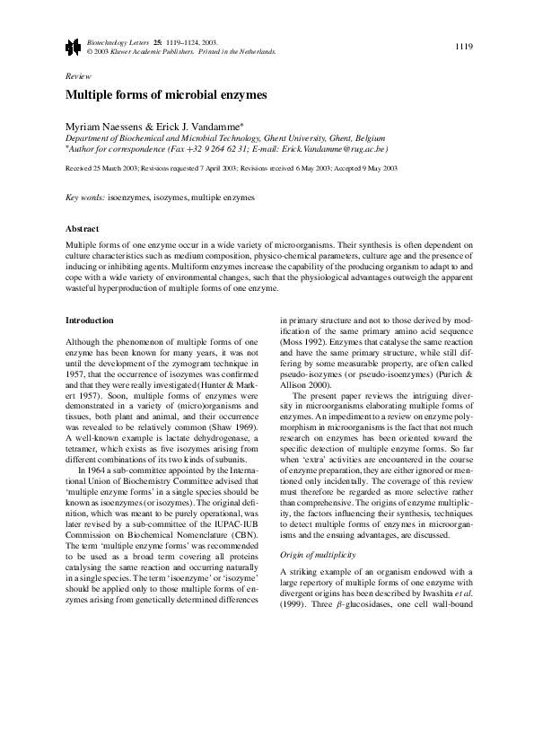 (PDF) Multiple forms of microbial enzymes