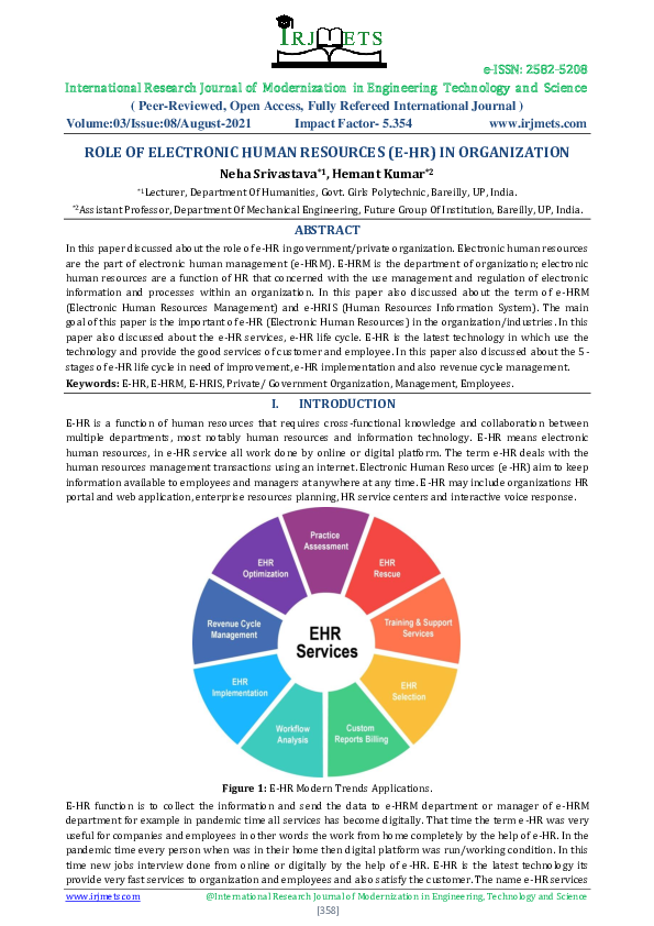 (PDF) ROLE OF ELECTRONIC HUMAN RESOURCES (E-HR) IN ORGANIZATION