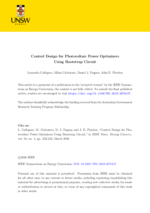 (PDF) Control Design for Photovoltaic Power Optimizers Using Bootstrap ...