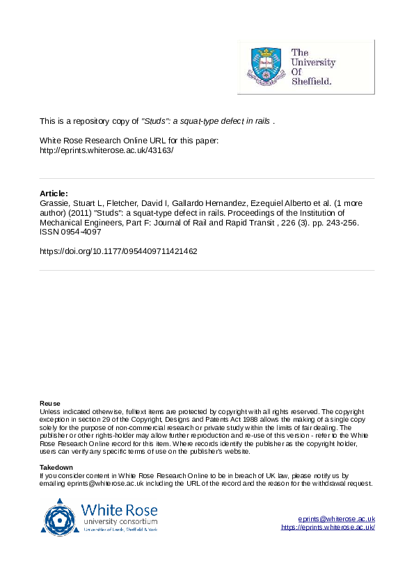 (PDF) Studs: a squat-type defect in rails