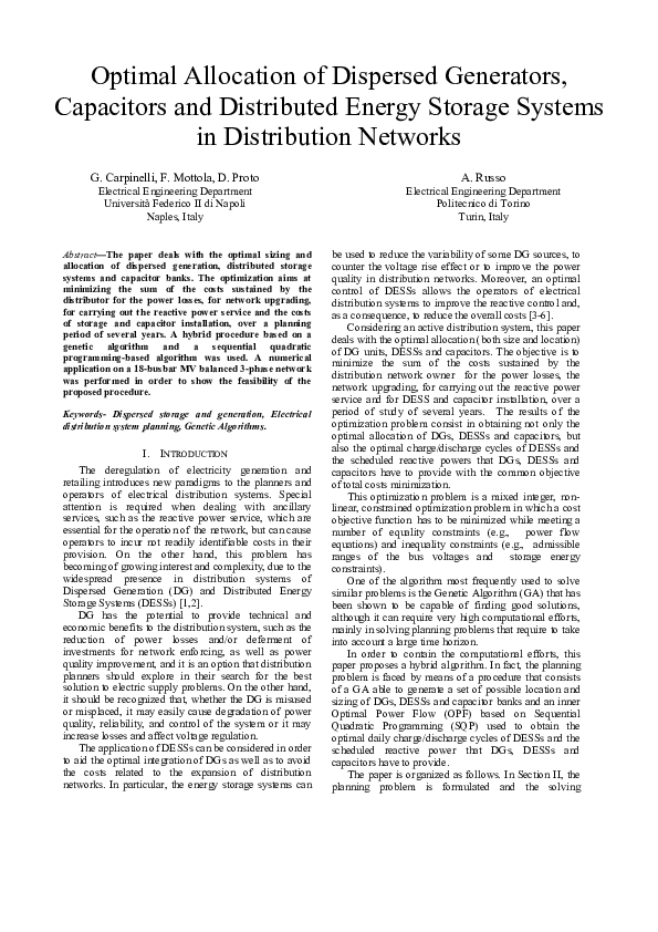 (PDF) Optimal allocation of dispersed generators, capacitors and distributed energy storage ...
