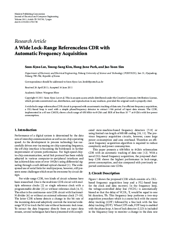 (PDF) A Wide Lock-Range Referenceless CDR with Automatic Frequency ...