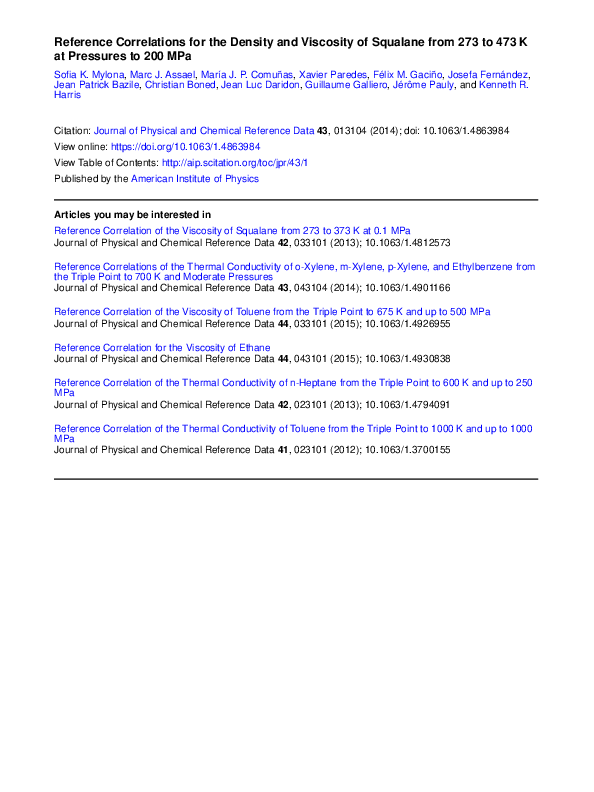 (PDF) Reference Correlations for the Density and Viscosity of Squalane ...