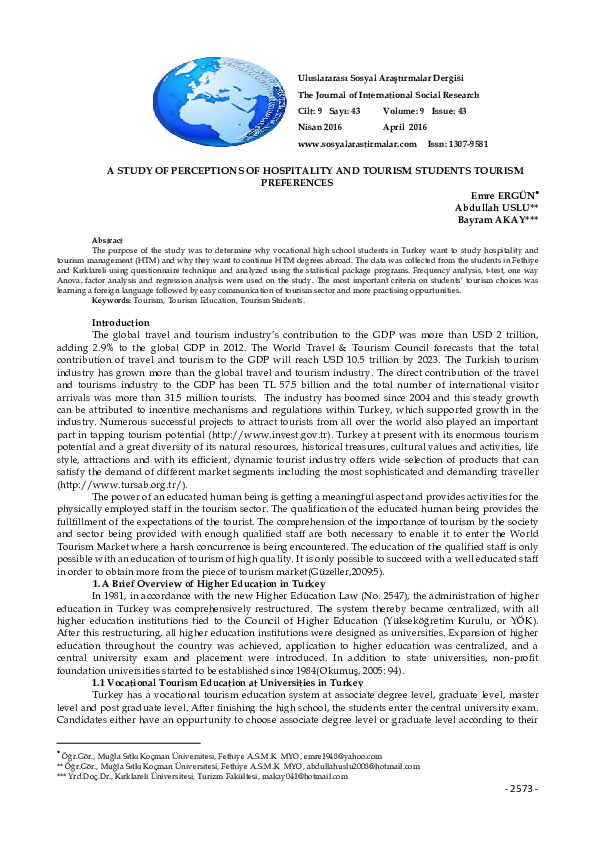 (PDF) A Study of Perceptions of Hospitality and Tourism Students ...