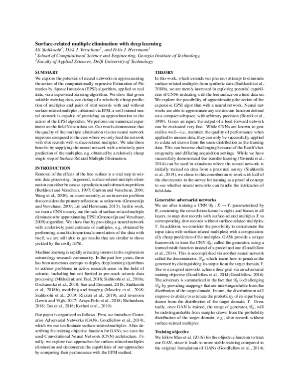 (PDF) Surface-related multiple elimination with deep learning