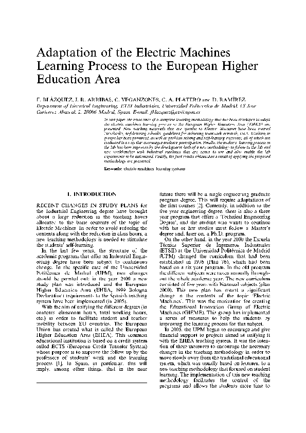 (PDF) Adaptation of the Electric Machines Learning Process to the ...