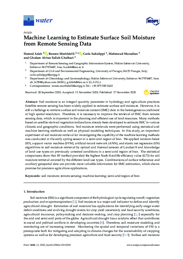 (PDF) Machine Learning to Estimate Surface Soil Moisture from Remote Sensing Data