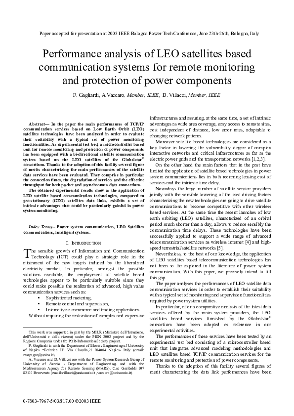 (PDF) Performance analysis of LEO satellites based communication ...