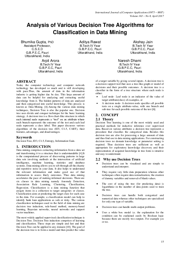 (PDF) Analysis of Various Decision Tree Algorithms for Classification ...