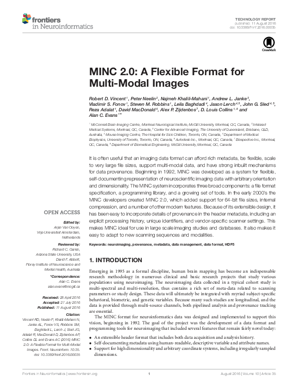 (PDF) MINC 2.0: A Flexible Format for Multi-Modal Images