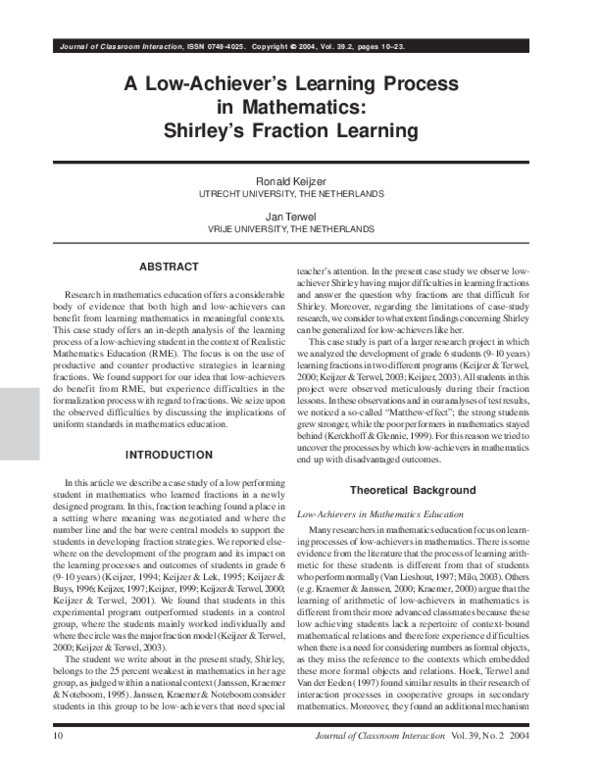 (PDF) A Low-achiever's Learning Process in Mathematics: Shirley's ...