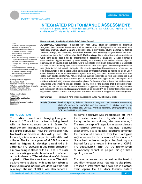 (PDF) Integrated Performance Assessment