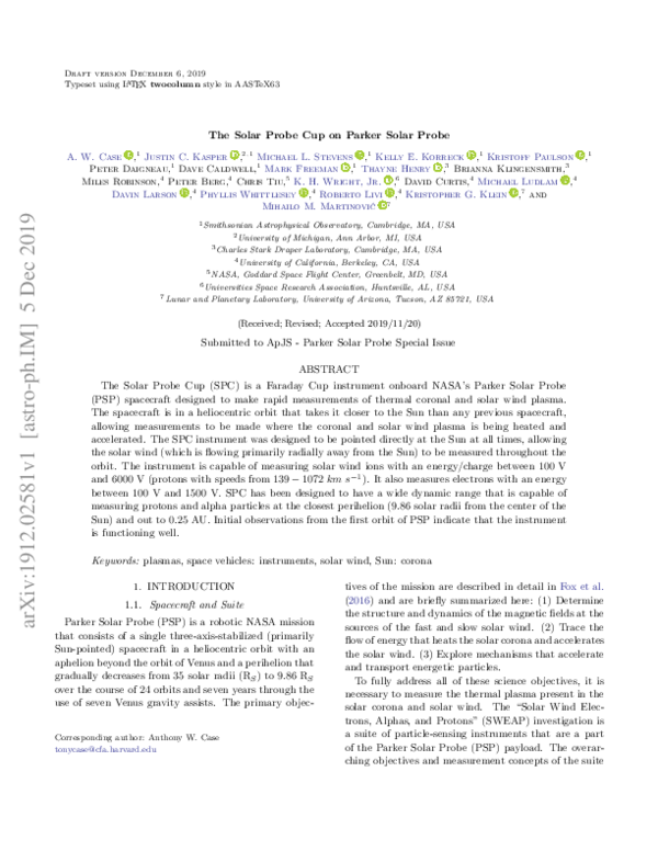 (PDF) The Solar Probe Cup on the Parker Solar Probe