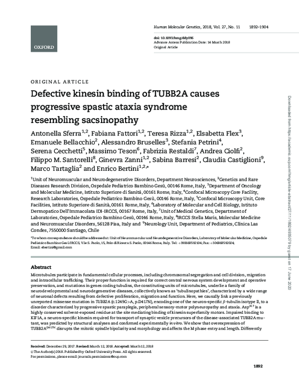 (PDF) Defective kinesin binding of TUBB2A causes progressive spastic ...