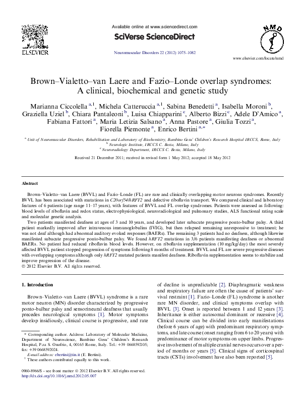 (PDF) Brown–Vialetto–van Laere and Fazio–Londe overlap syndromes: A ...