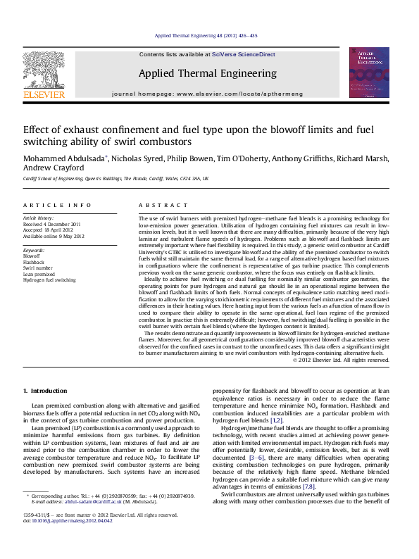 (PDF) Effect of exhaust confinement and fuel type upon the blowoff ...