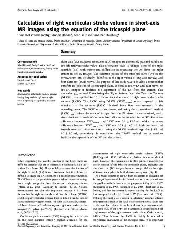 (PDF) Calculation of right ventricular stroke volume in short-axis MR ...