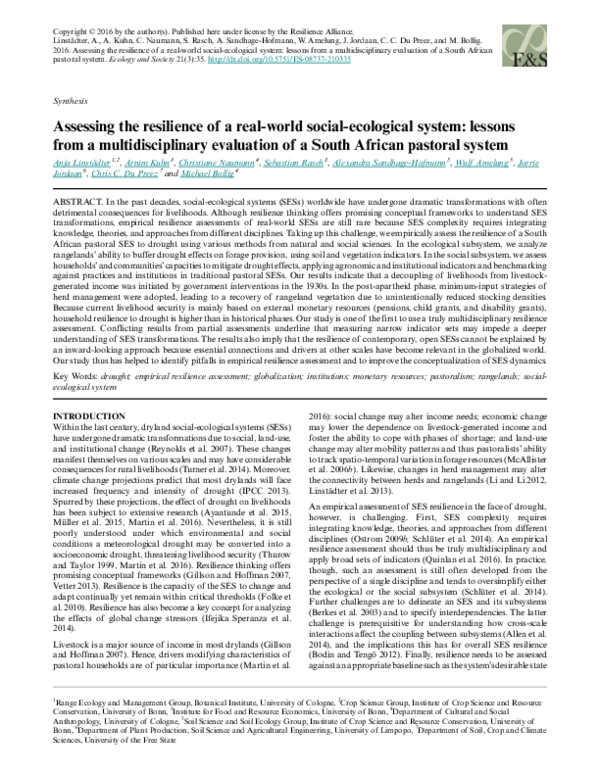 (PDF) Assessing the resilience of a real-world social-ecological system ...