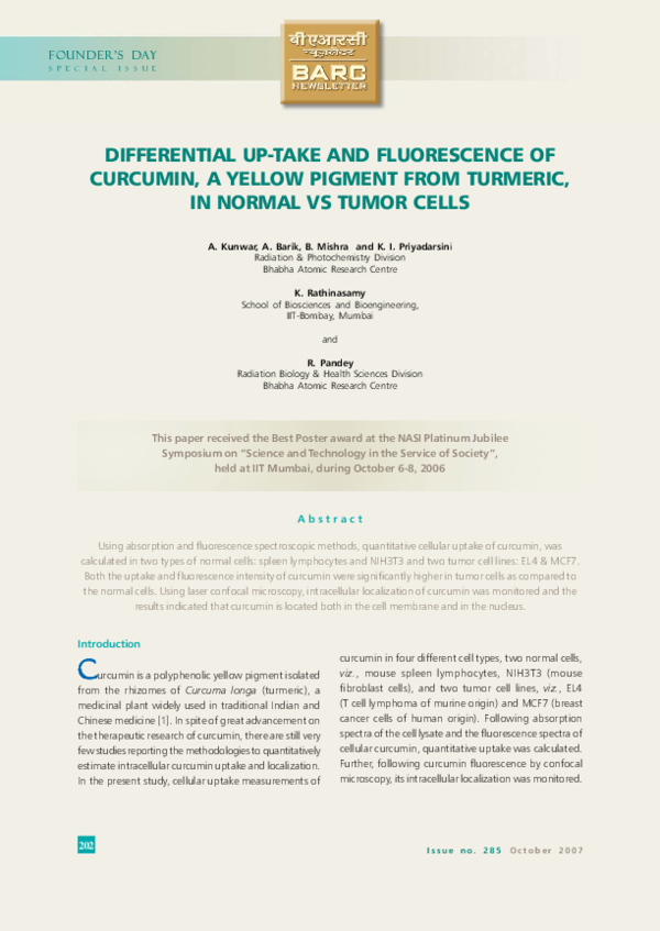 (PDF) Differential Up-Take and Fluorescence of Curcumin, a Yellow ...