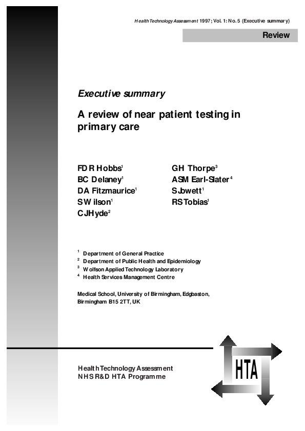 (PDF) A review of near patient testing in primary care