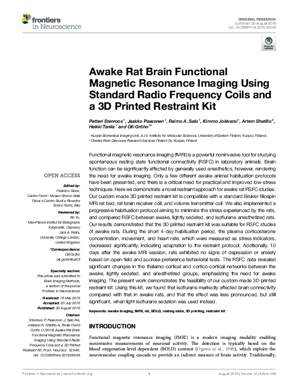 (PDF) Awake Rat Brain Functional Magnetic Resonance Imaging Using ...