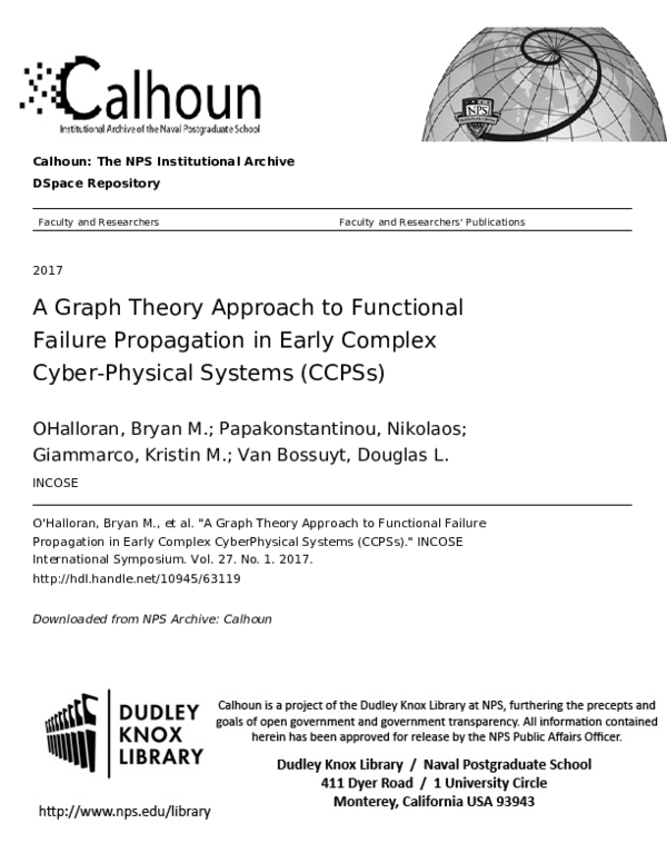 (PDF) A Graph Theory Approach to Functional Failure Propagation in Early Complex Cyber-Physical ...
