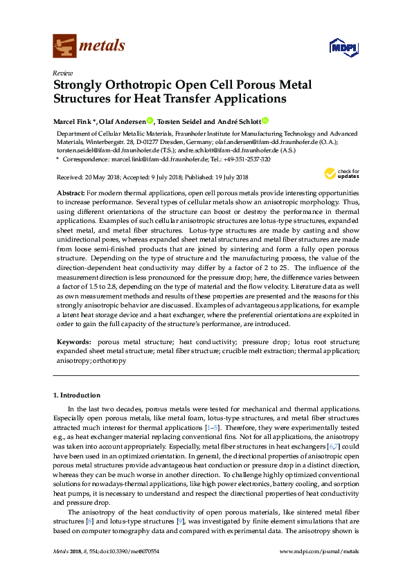 (PDF) Strongly Orthotropic Open Cell Porous Metal Structures for Heat ...