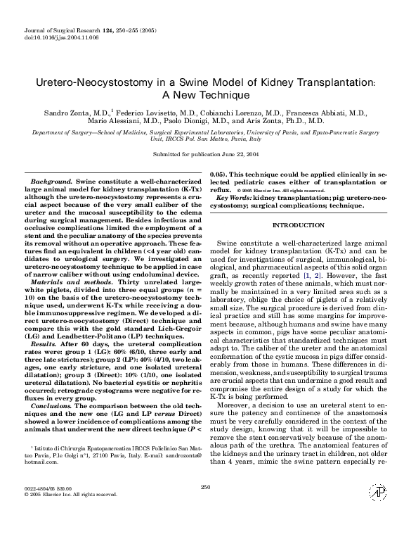 (PDF) Uretero-neocystostomy in a swine model of kidney transplantation ...