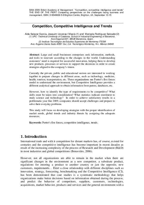 (PDF) Competition, Competitive Intelligence and Trends
