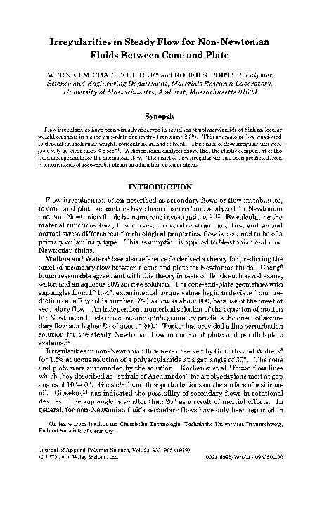 (PDF) Irregularities in steady flow for non-newtonian fluids between cone and plate | Werner ...