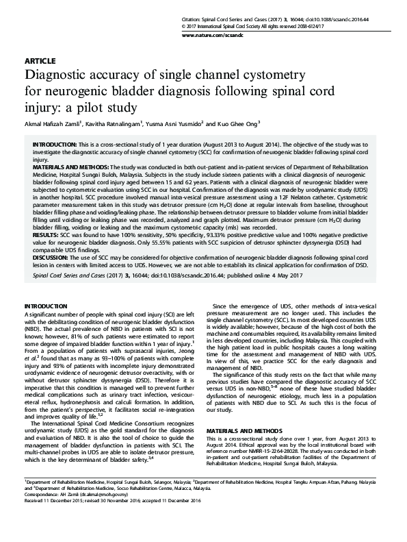 (PDF) Diagnostic accuracy of single channel cystometry for neurogenic ...