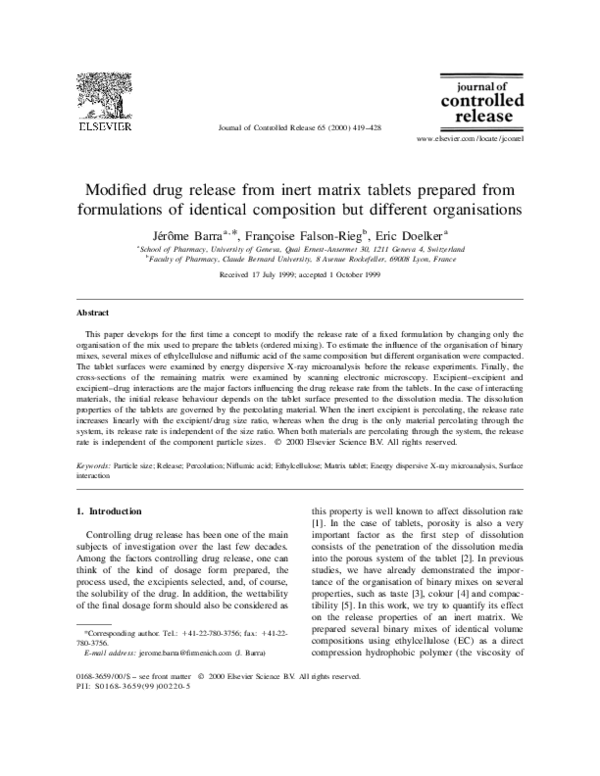 (PDF) Modified drug release from inert matrix tablets prepared from ...