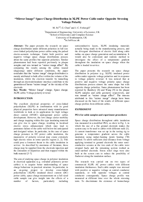 (PDF) “Mirror Image” Space Charge Distribution in XLPE Power Cable under Opposite Stressing ...