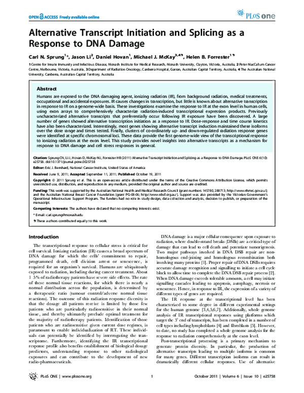 Pdf Alternative Transcript Initiation And Splicing As A Response To
