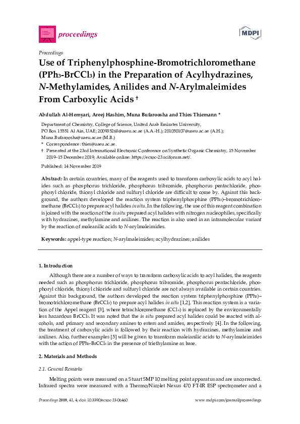 (PDF) Use of PPh3-BrCCl3 in the preparation of acylhydrazines, N ...