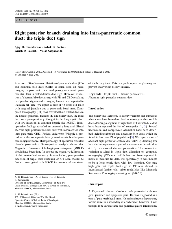 (PDF) Right posterior branch draining into intra-pancreatic common duct ...