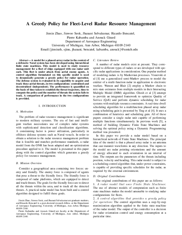 (PDF) A greedy policy for fleet-level radar resource management
