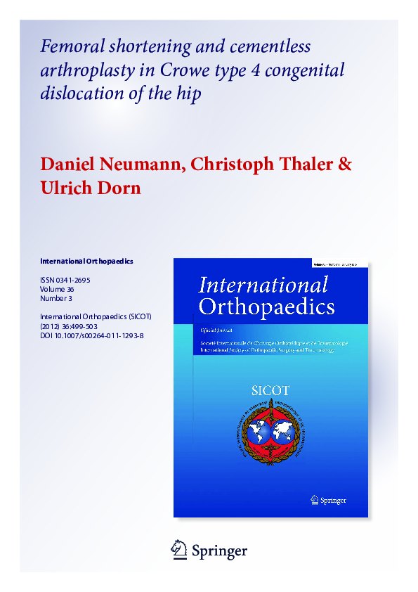 (PDF) Femoral shortening and cementless arthroplasty in Crowe type 4 ...